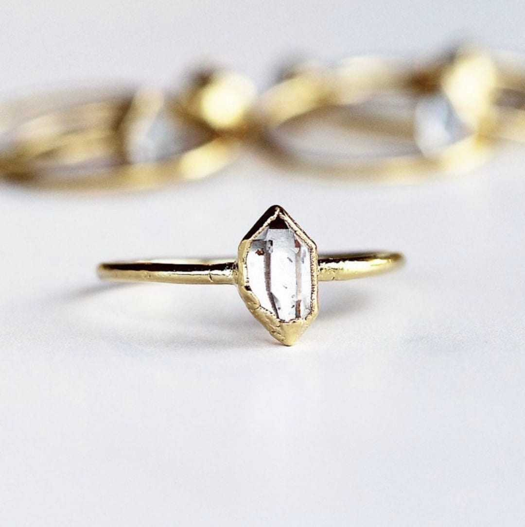 Herkimer Diamond Ring, Crystal Promise Ring, Raw Diamond Wedding Ring ...
