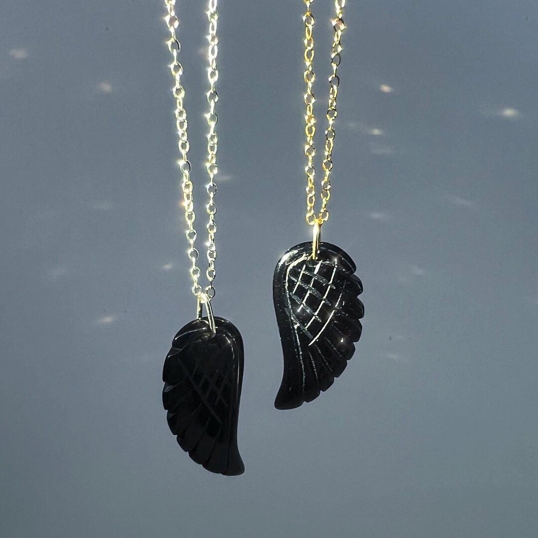 Black Onyx Angel Wing Necklace: Dark Crystal Pendant for Root Chakra - Etsy
