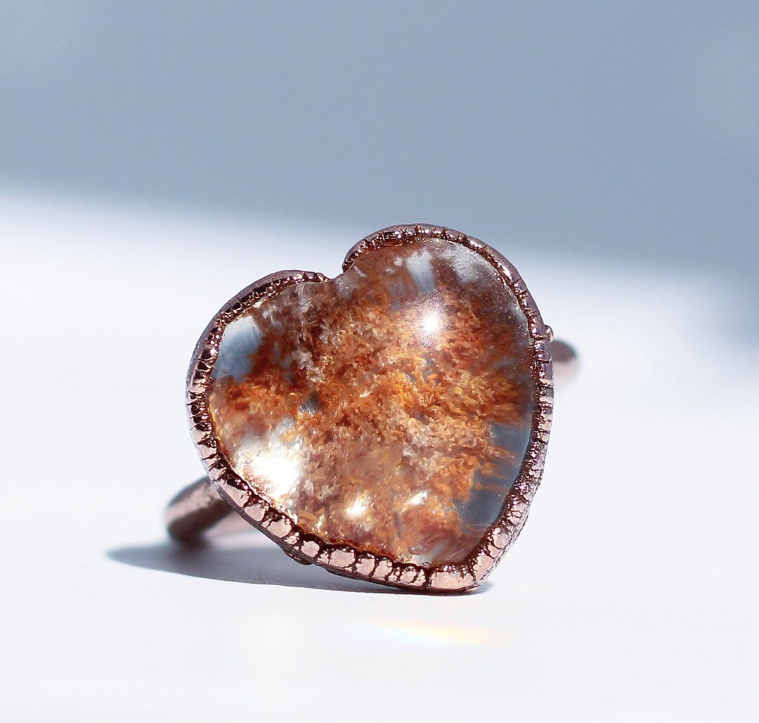 Crystal Heart Ring, Heart Stone Lodolite Ring, Garden Quartz Crystal ...