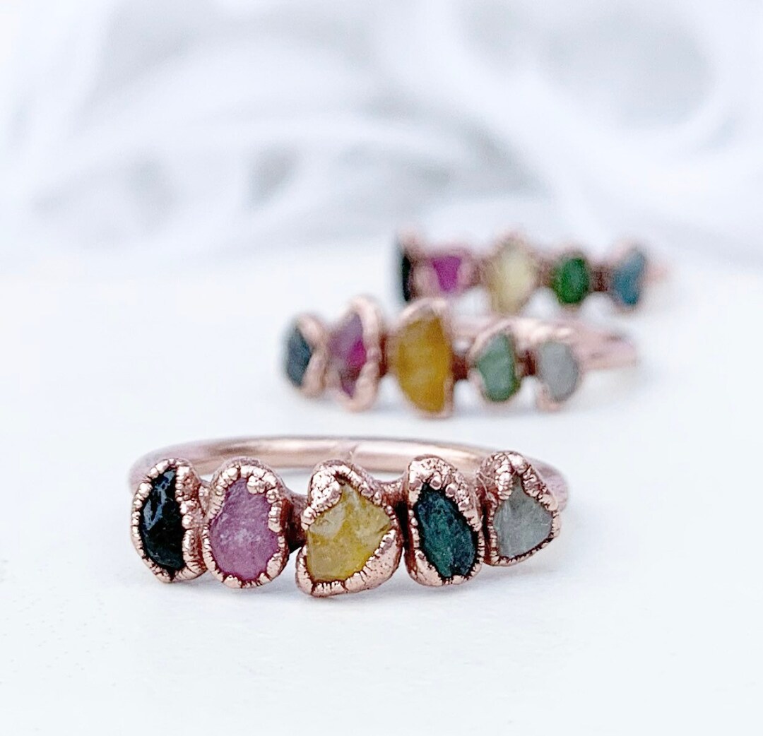 Rainbow Tourmaline Ring, Stackable Tourmaline Ring, Tourmaline Multi ...