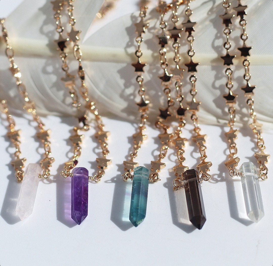 Mini Crystal Pendants, Crystal Point Necklace, Crystal Layering Choker ...