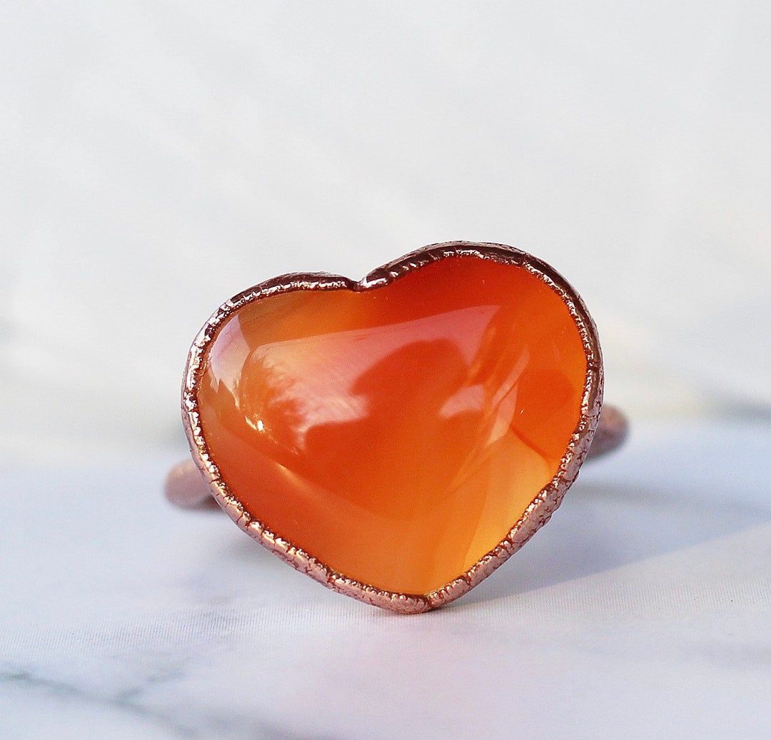 Carnelian Heart Ring, Copper Carnelian Ring, Raw Crystal Heart Ring ...