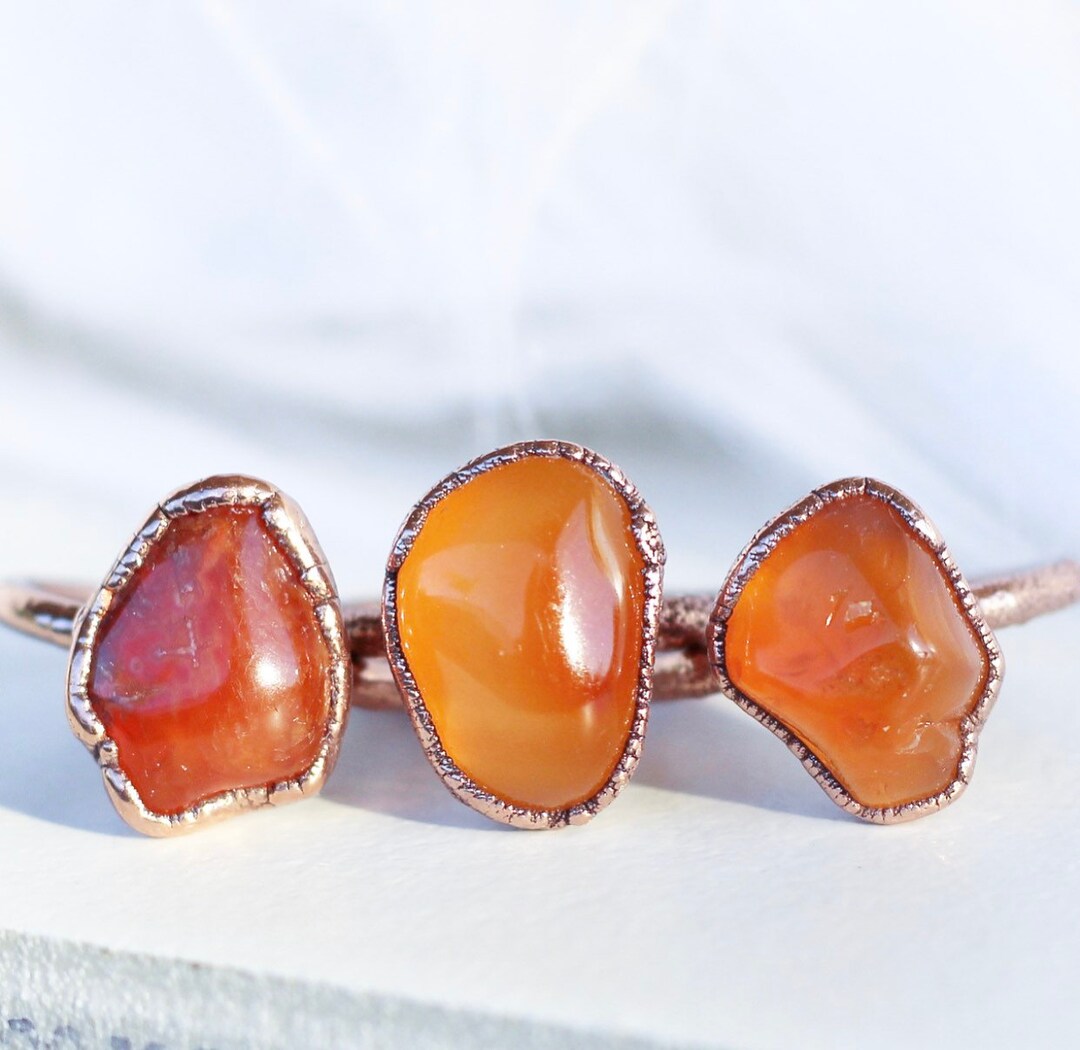 Chunky Carnelian Ring, Carnelian Jewelry, Big Raw Gemstone Ring, Orange Carnelian Ring, Root ...