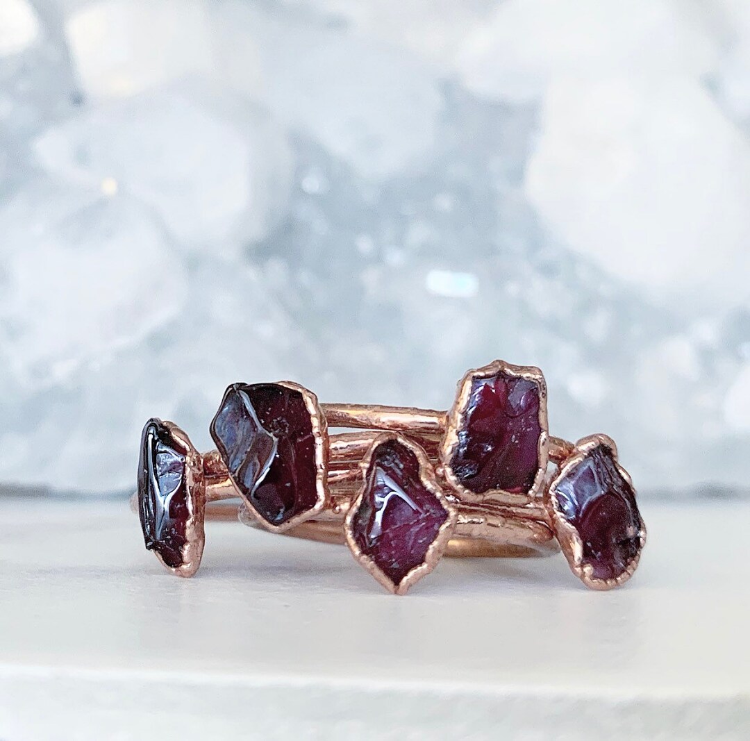 Dainty Raw Garnet Ring, Stackable, January Birthstone Ring, Delicate Garnet Ring, Tiny Garnet ...