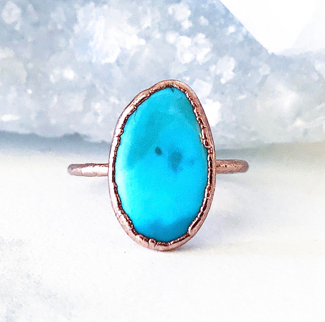 Sleeping Beauty Turquoise Ring, Raw Turquoise and Copper Ring, Big ...