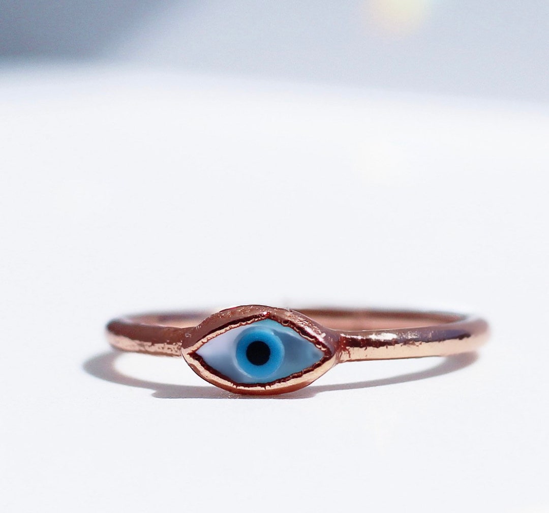Dainty Evil Eye Ring, Pearl Evil Eye Jewelry, Tiny Ring, Delicate Eye ...