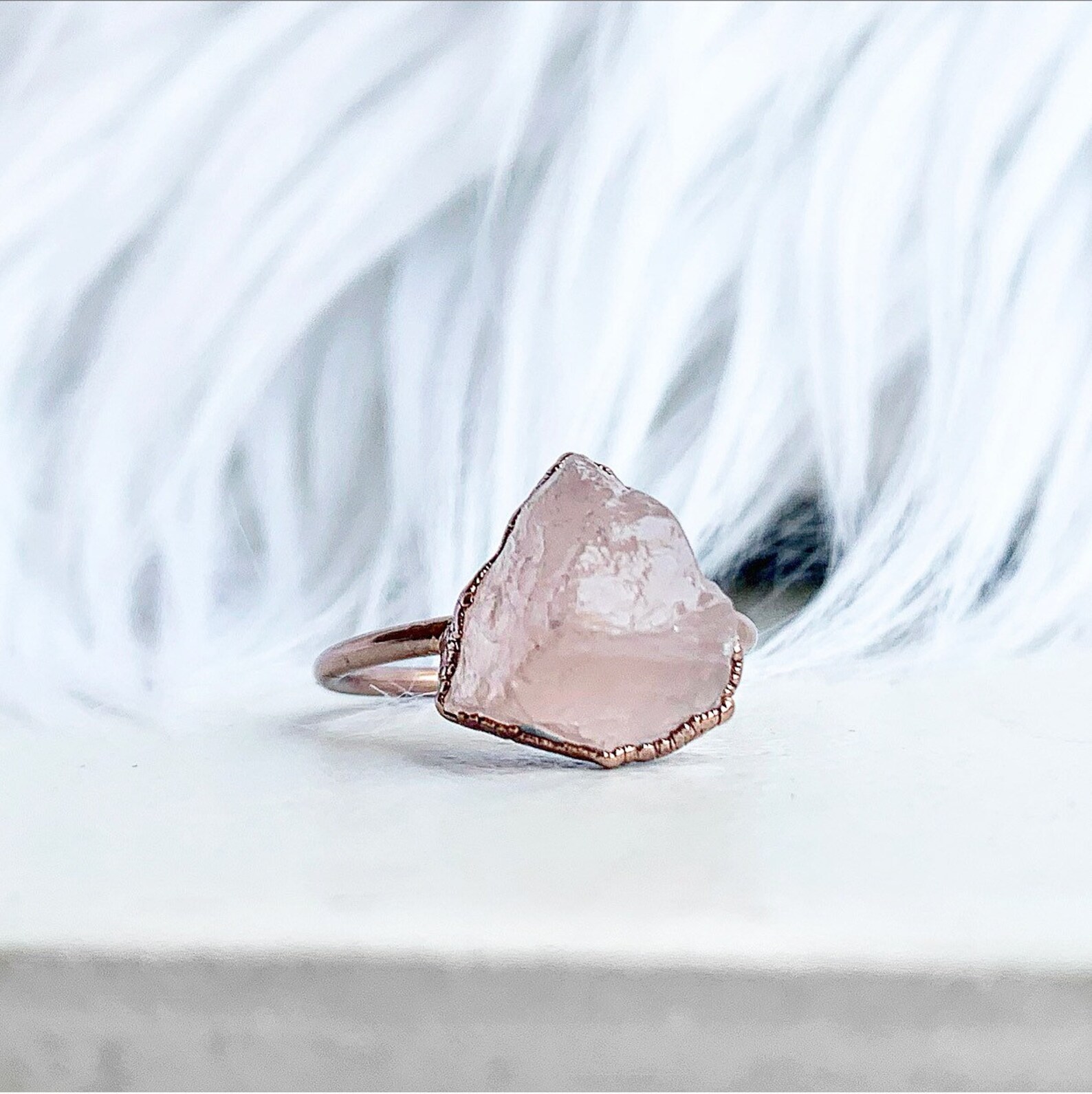 Raw Rose Quartz Ring Gift for Her Delicate Rose Quartz Stone - Etsy