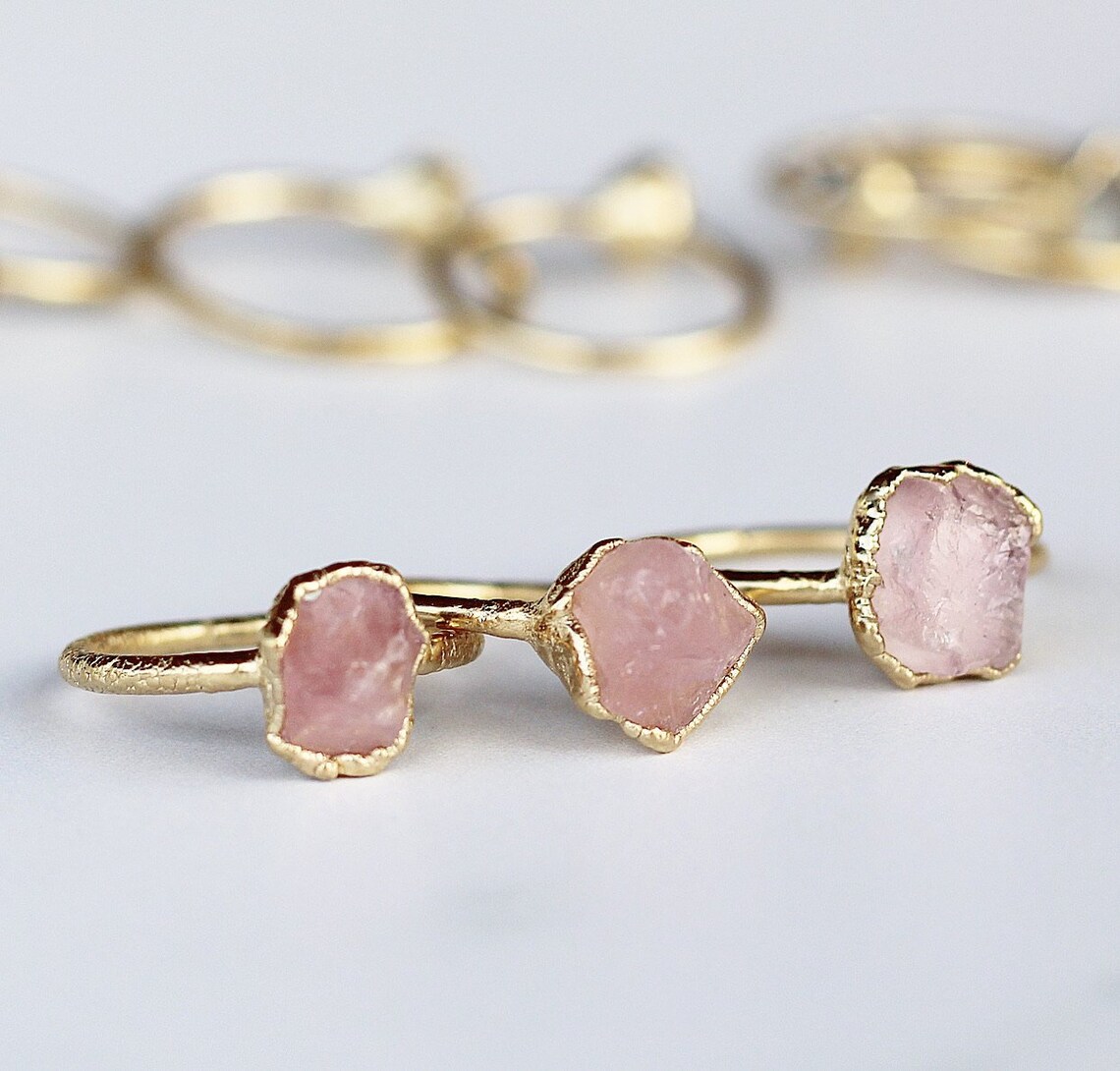 Raw Rose Quartz Ring in Gold Natural Rose Quartz Gold Rose - Etsy