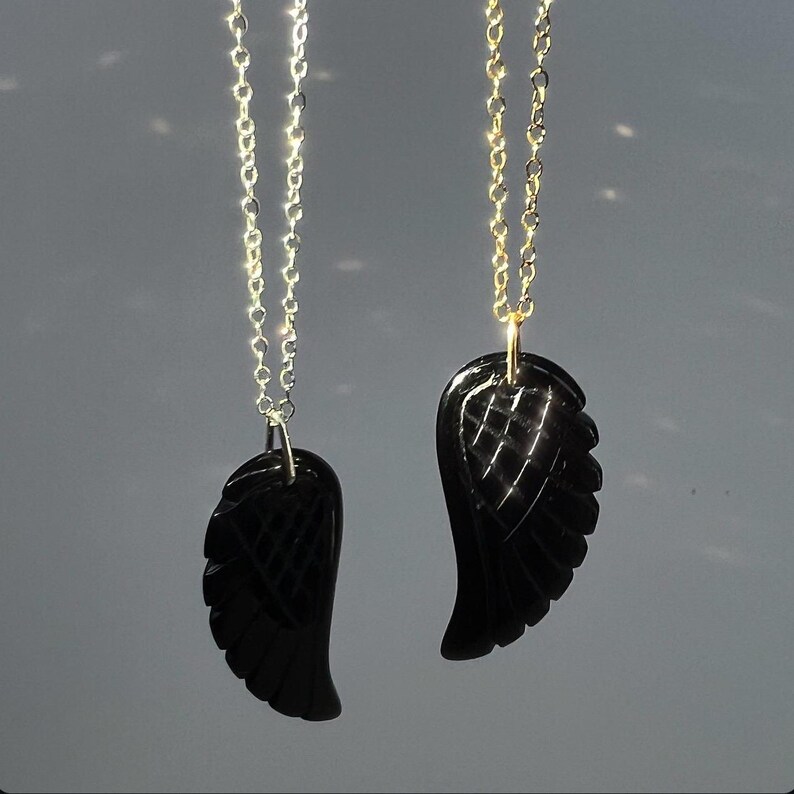 Black Onyx Angel Wing Necklace: Dark Crystal Pendant for Root Chakra - Etsy
