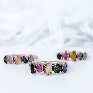 Rainbow Tourmaline Ring, Stackable Tourmaline Ring, Tourmaline Multi ...