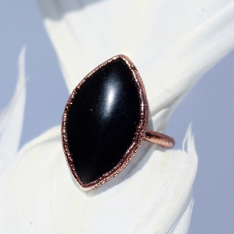 Crystal Black Obsidian Rings - Etsy