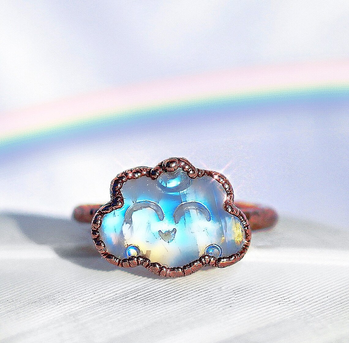 Moonstone Cloud Ring Cloud Smiling Face Ring Cloud Stone - Etsy