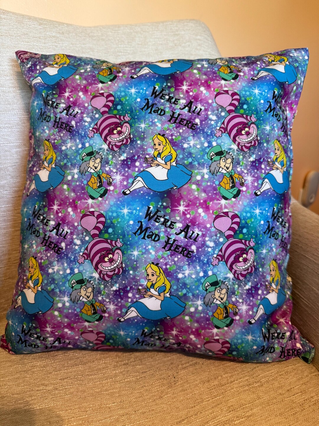Alice in Wonderland "we're All Mad Here" Cheshire Cat, Throw Pillow ...