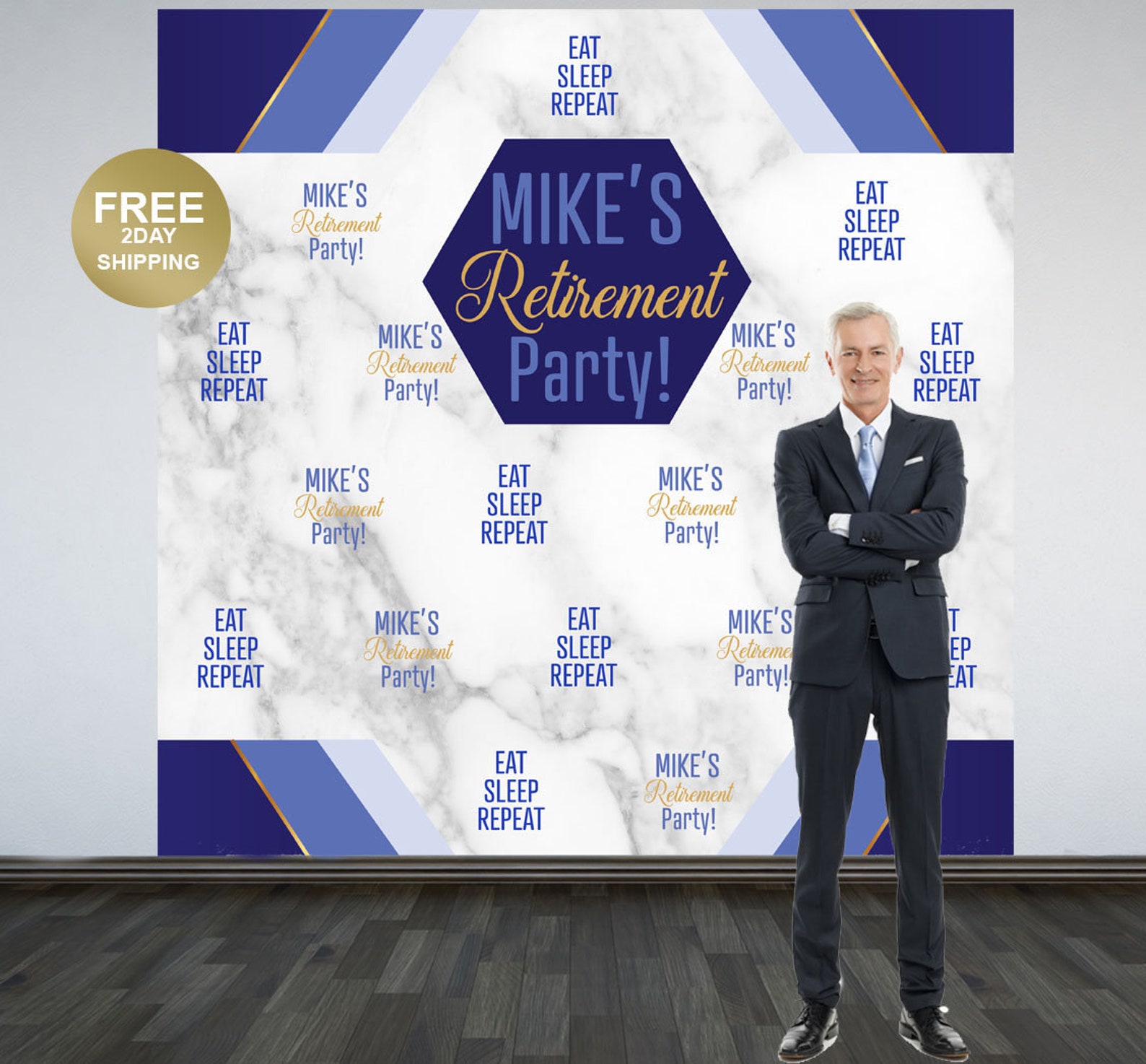 Retirement Party Personalized Photo Backdrop Eat Sleep and - Etsy