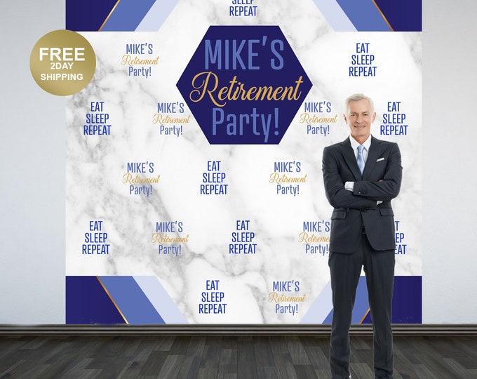 Retirement Party Personalized Photo Backdrop Eat Sleep and - Etsy