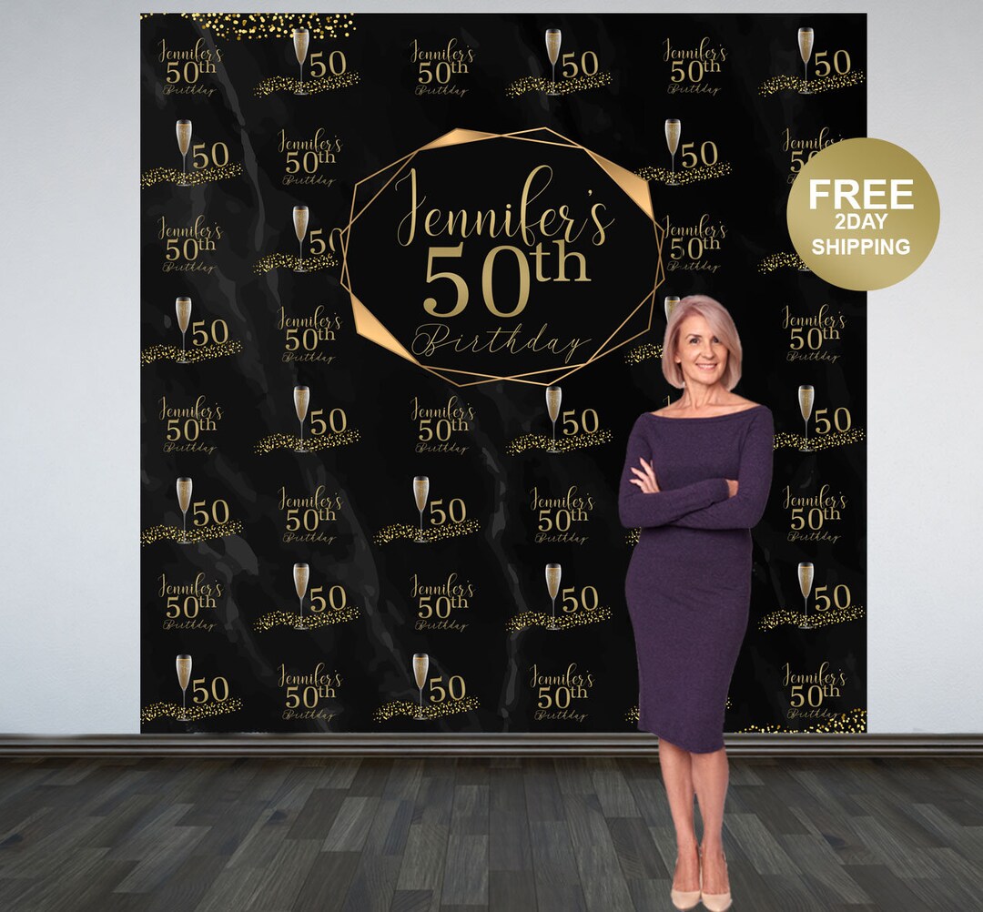 50th Birthday Personalized Photo Backdrop | Gold Party Backdrop | 40th ...