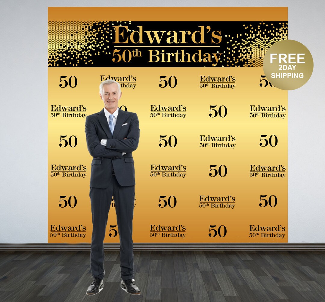 50th Birthday Personalized Photo Backdrop | Gold Photo Backdrop ...