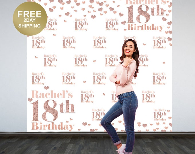 18th Birthday Personalized Photo Backdrop Rose Gold Photo Backdrop 16th ...