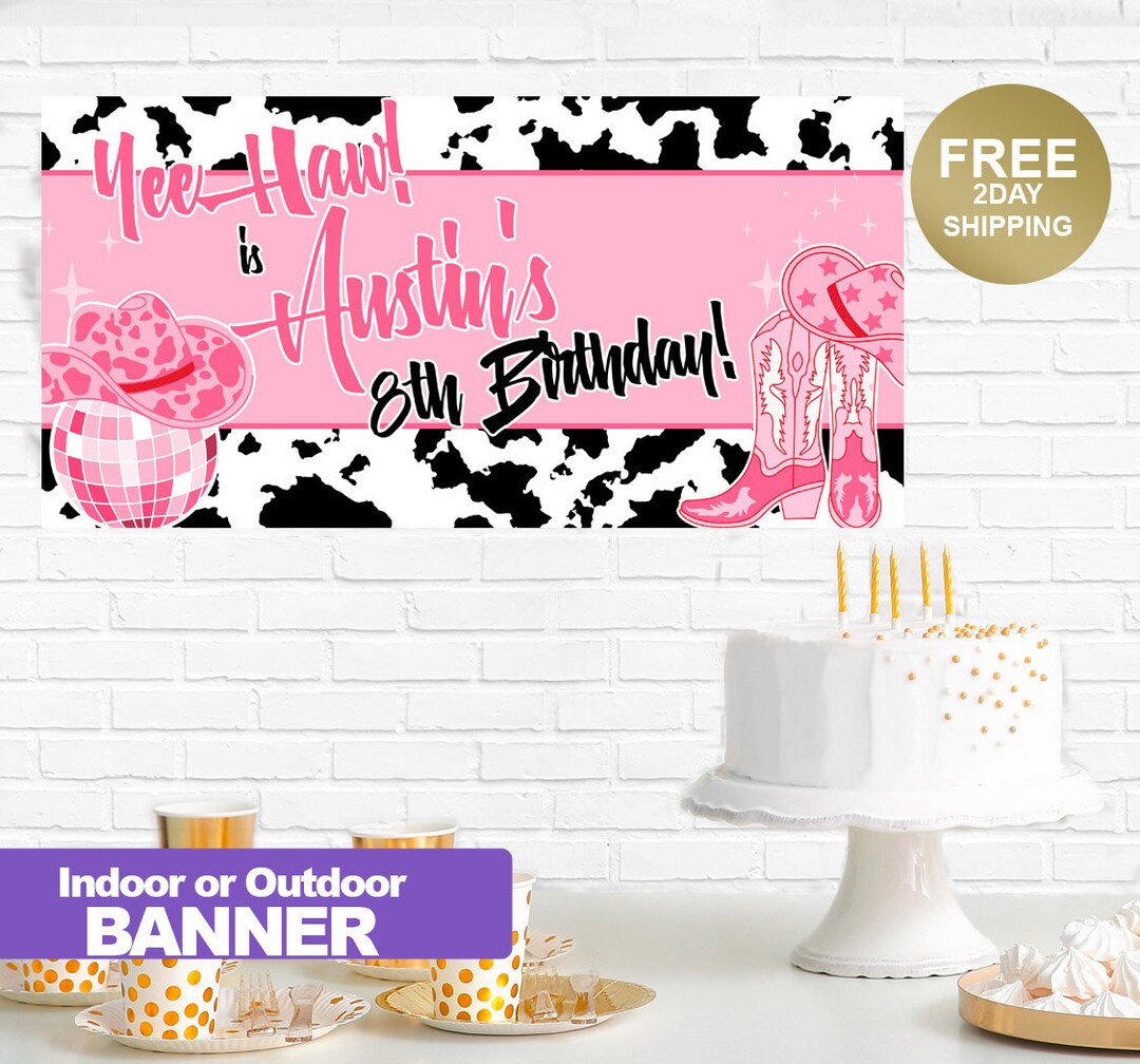 Pink Cowgirl Birthday Party Banner ~ Personalized Party Banners ...