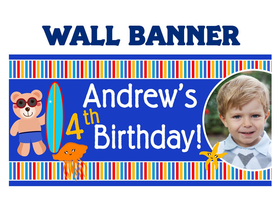 Summer Swim Happy Birthday Banner ~ Personalized Ocean Friends Photo ...