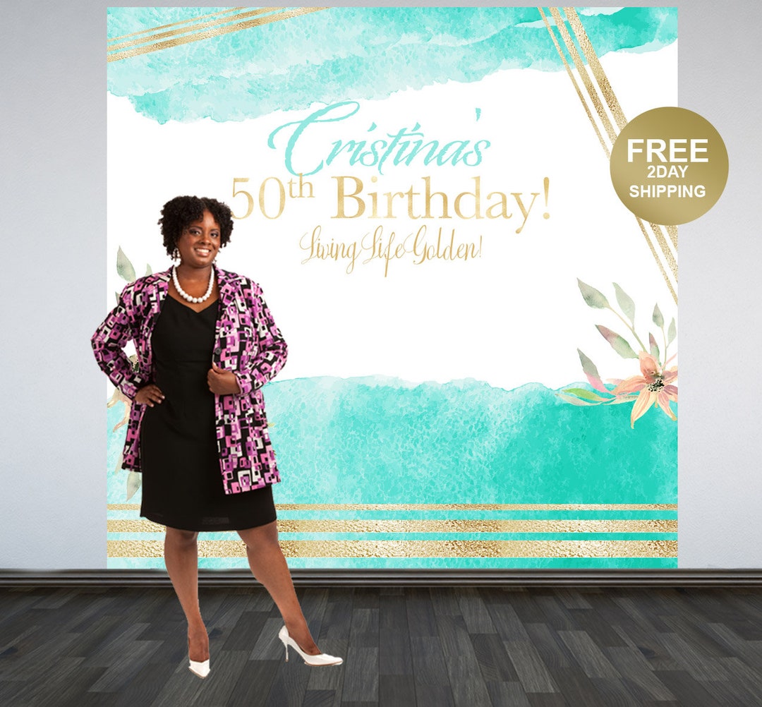 50th Birthday Photo Backdrop | Watercolor Floral Personalized Photo ...