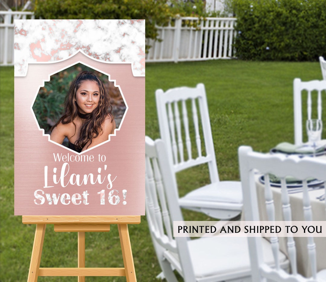 Sweet 16 Birthday Welcome Sign, Pink Marble Party Sign, Welcome to the ...