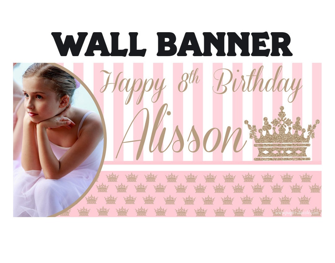 Princess Crown Birthday Banner ~ Personalized Party Banners, Photo ...