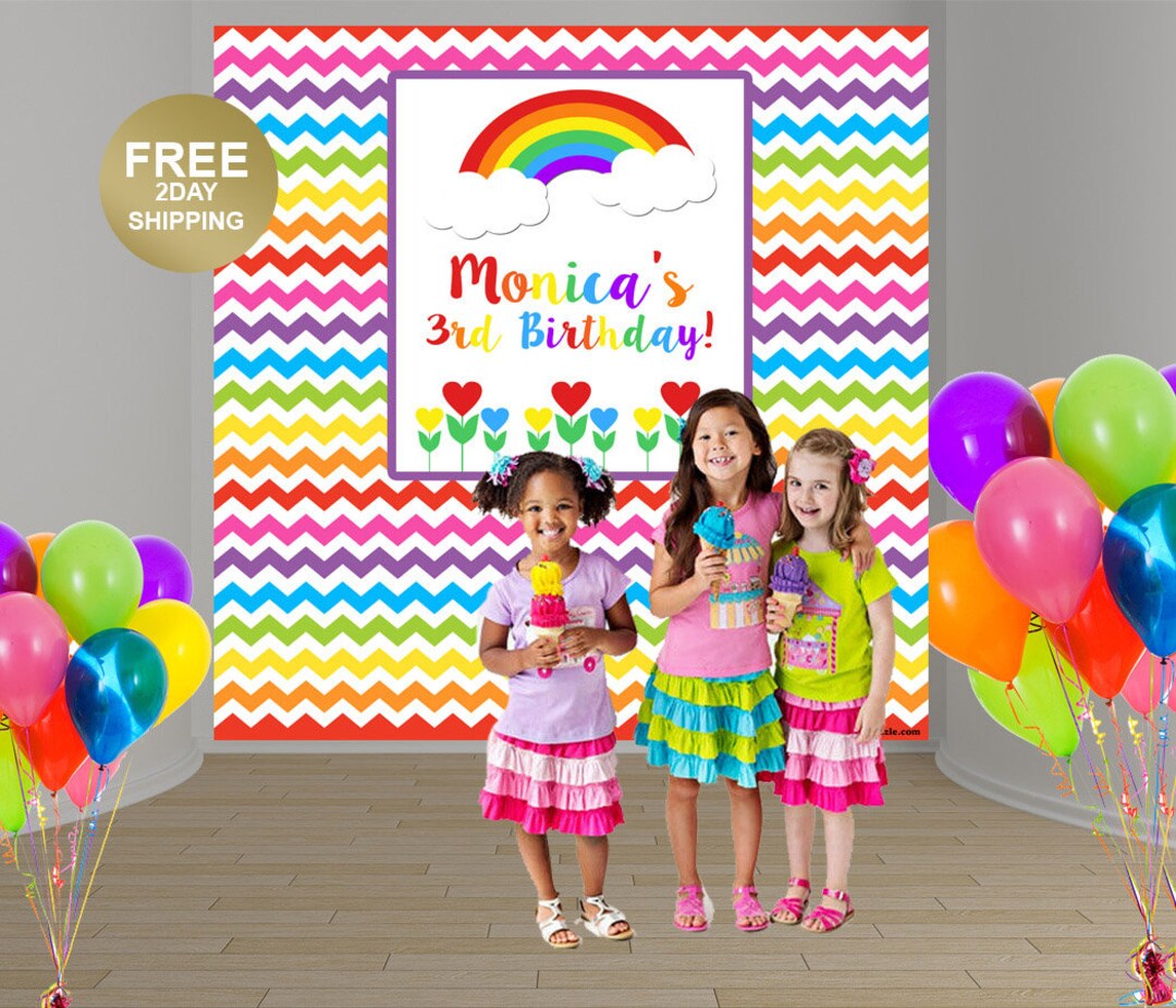 Rainbow Birthday Photo Backdrop | Birthday Backdrop | Rainbow Backdrop ...
