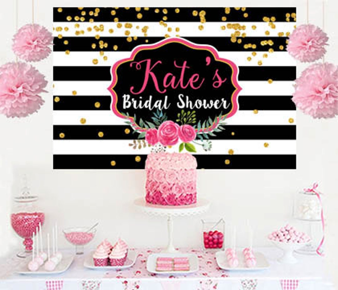 Bridal Shower Personalized Backdrop - Baby Shower Photo Backdrop- Black ...