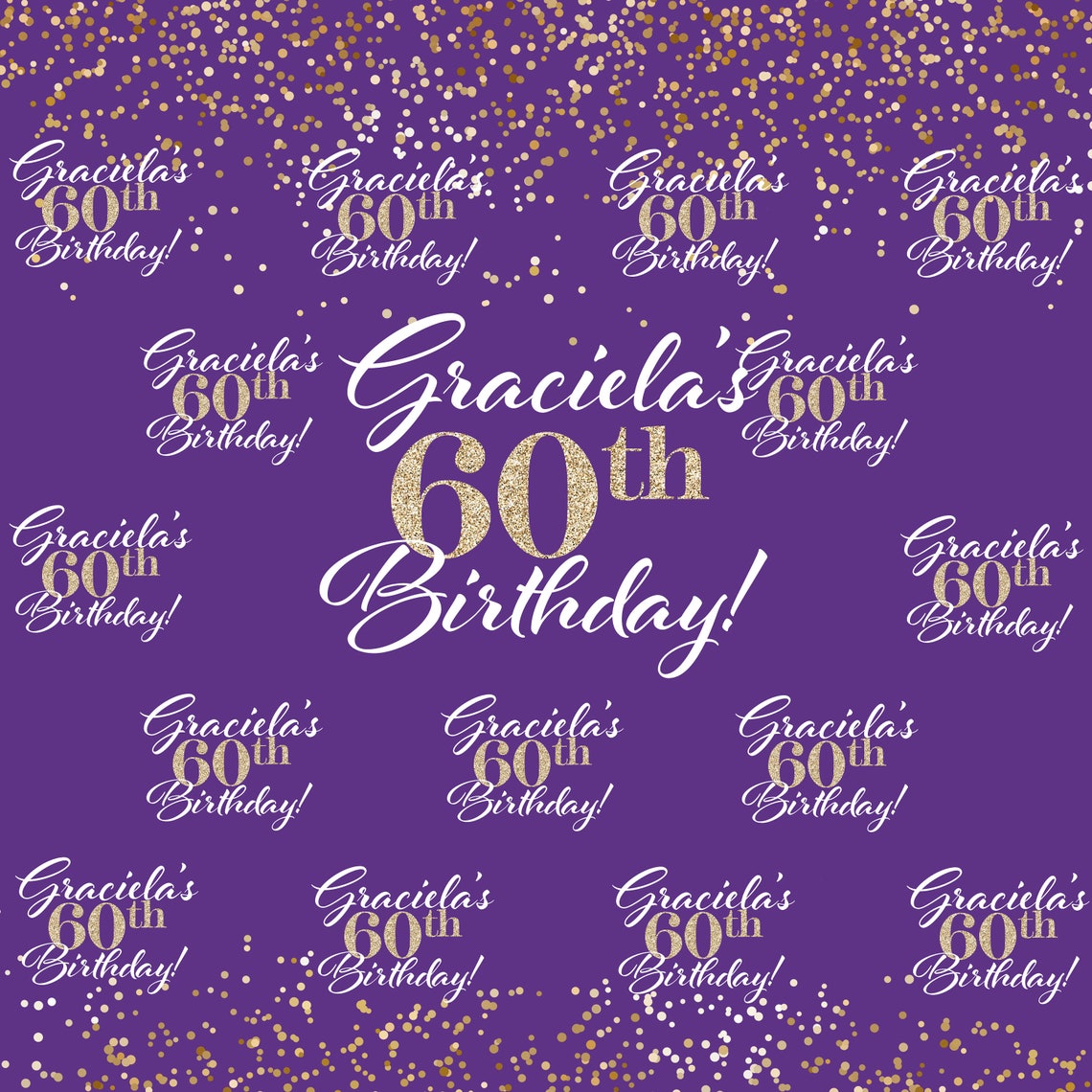 60th Birthday Personalized Photo Backdrop Purple and Gold - Etsy