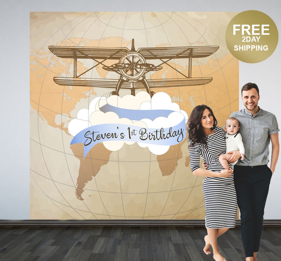 Vintage Airplane Party Personalized Photo Backdrop, 1st Birthday ...