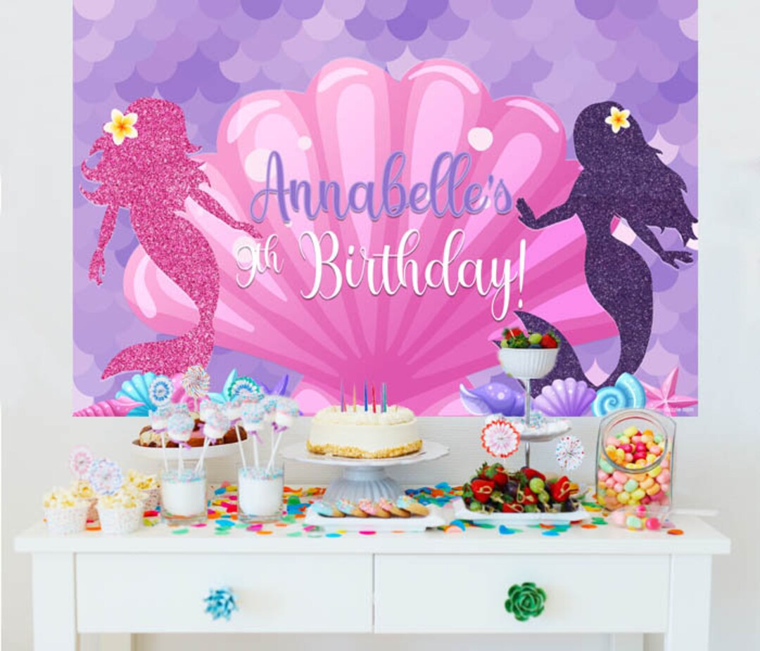Mermaid Sea Splash Party Backdrop - Birthday Cake Table Backdrop ...