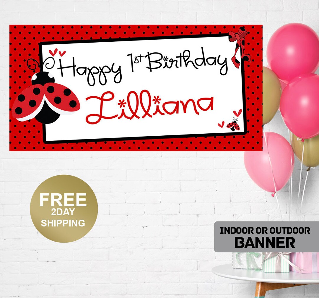 Happy 1st Birthday Lady Bug Banner ~ Personalize Ladybug Party Banners ...