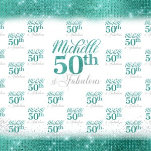 50th Birthday Personalized Photo Backdrop | Aqua 50th Birthday Photo ...