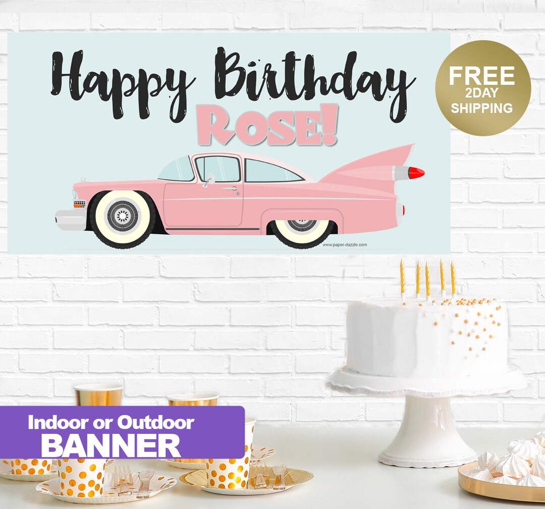 Happy Birthday Banner| Retro Car Birthday Banner |personalized Birthday ...