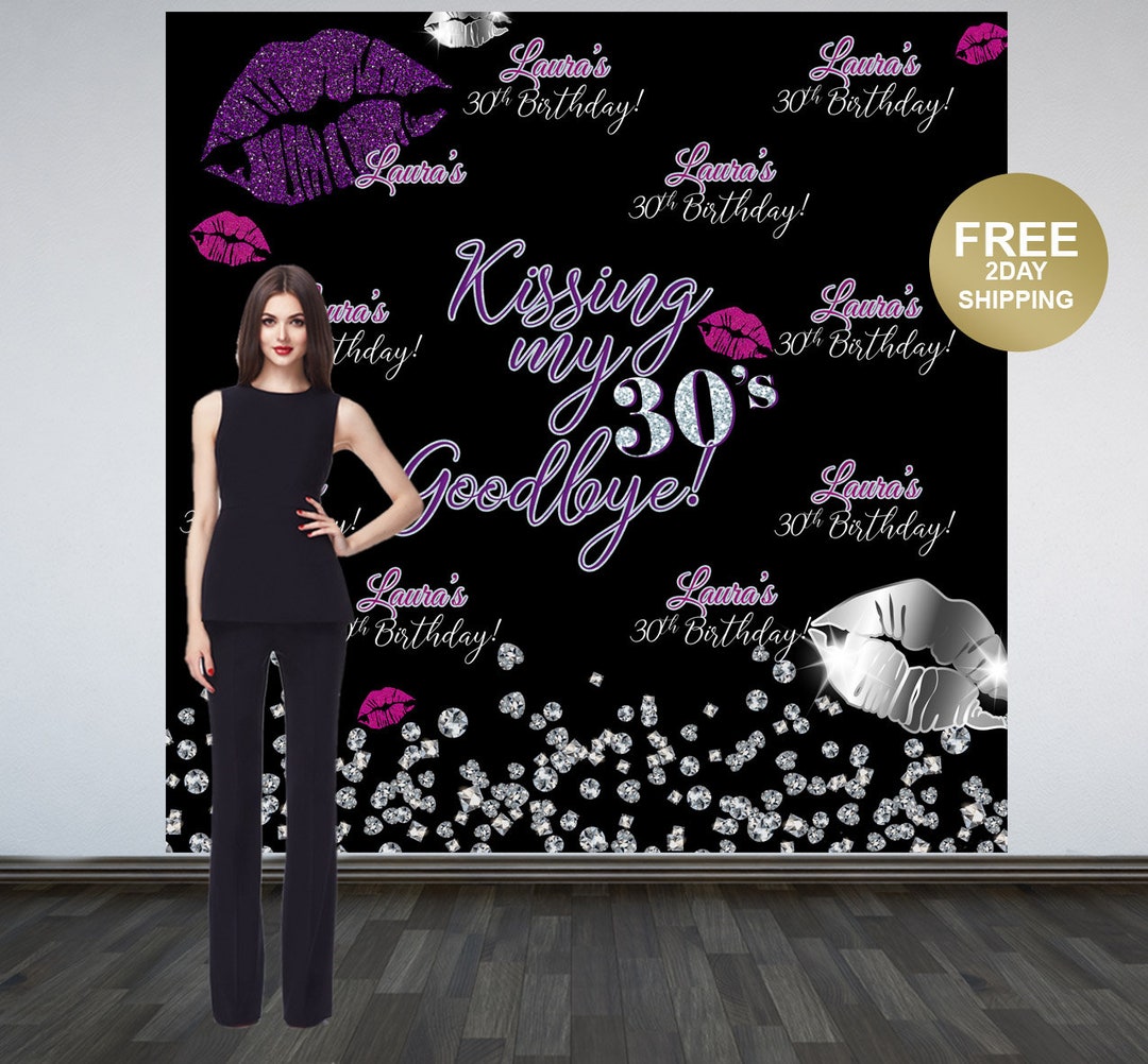 Kissing My 30's Goodbye Personalized Photo Backdrop - 30th Birthday ...