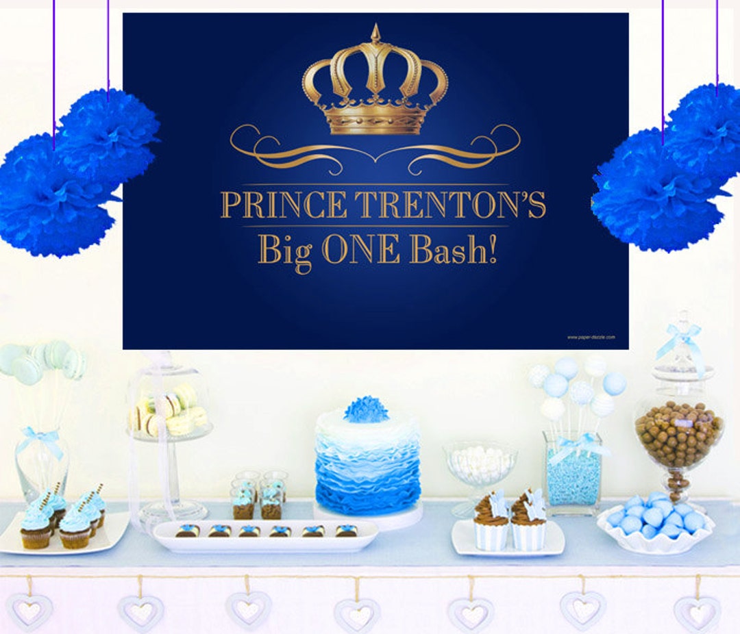 Royal Prince Personalized Backdrop - Birthday Cake Table Backdrop- Gold ...
