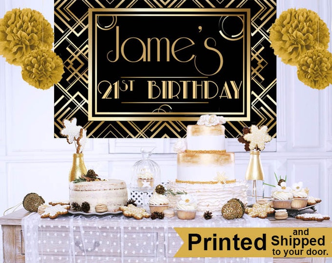 Art Deco Personalized Photo Backdrop - 21st Birthday Cake Table ...