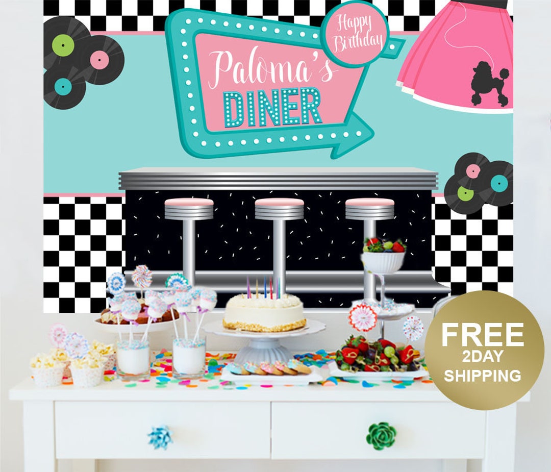 Sock Hop Personalized Backdrop | 50's Diner Cake Table Backdrop | Rock ...
