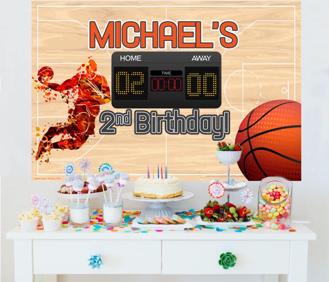 Basketball Personalized Backdrop - Birthday Cake Table Backdrop ...