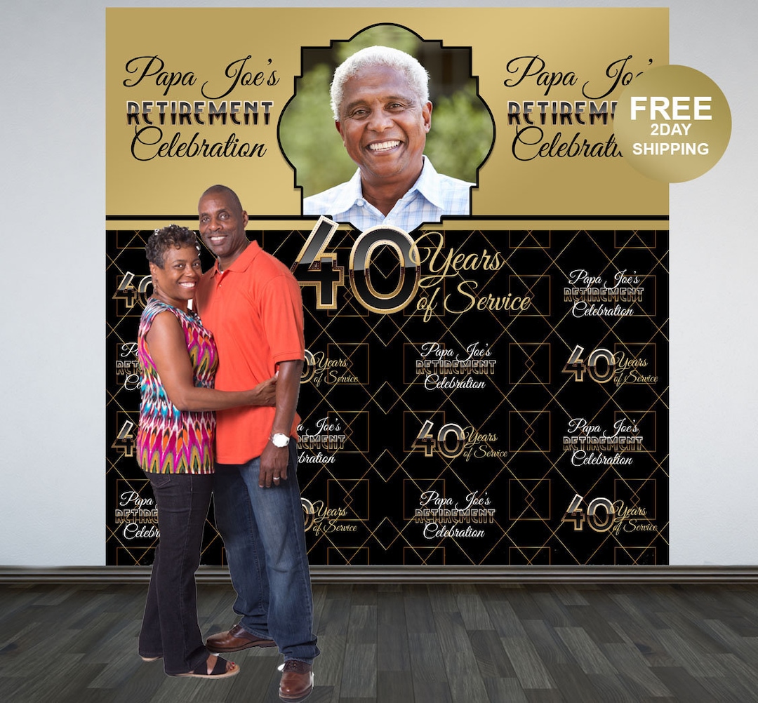 Retirement Party Personalized Backdrop | Years of Service Step & Repeat ...