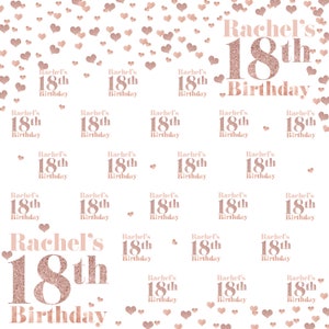 18th Birthday Personalized Photo Backdrop | Rose Gold Photo Backdrop ...