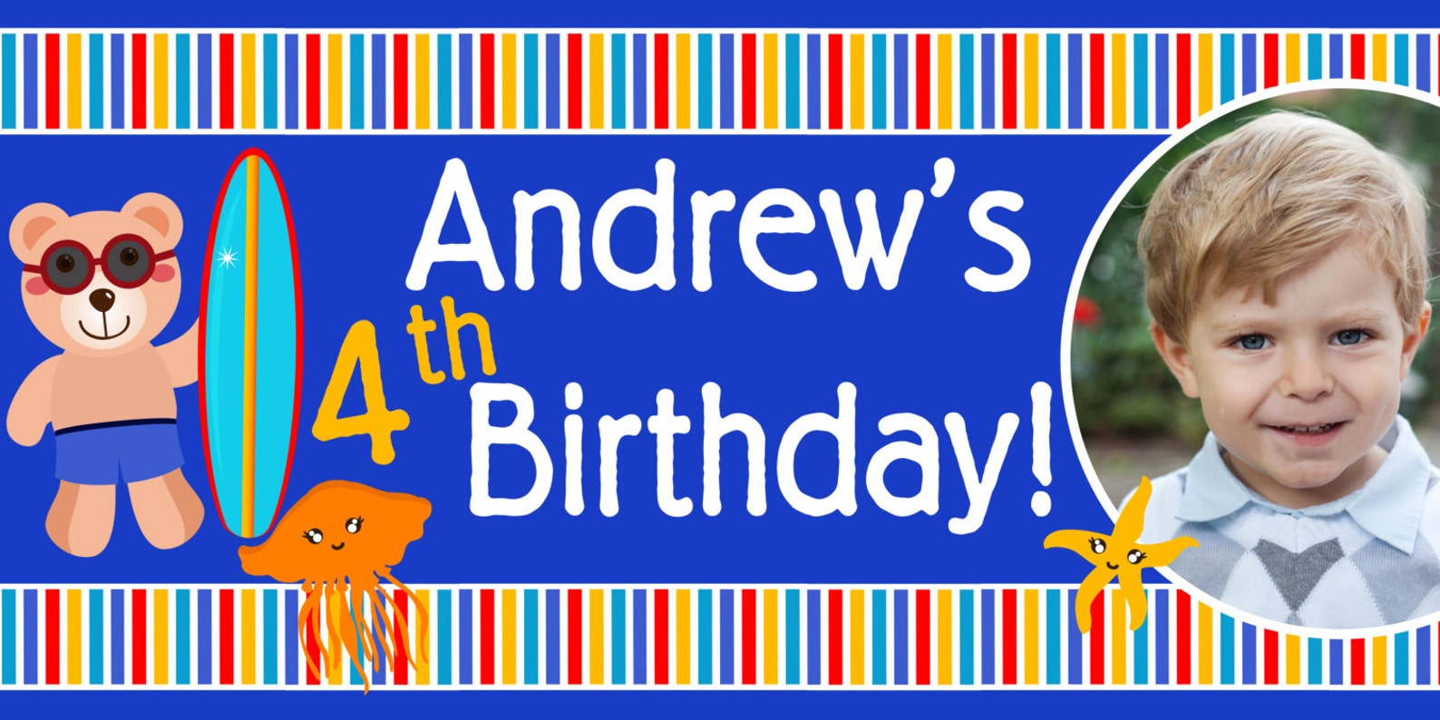 Summer Swim Happy Birthday Banner Personalized Ocean Friends - Etsy