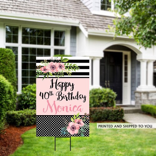 Pink Flowers Birthday Sign Girl Birthday Yard Sign Female | Etsy