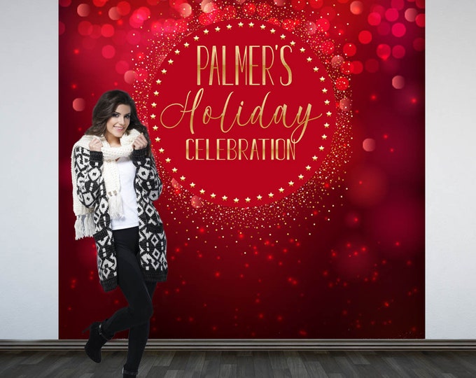 Red Sparkle Holiday Party Photo Backdrop size Upgrade From 6x6 to 8x8 ...
