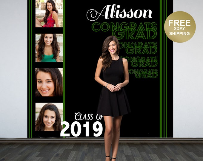 Congrats GRAD Personalized Photo Backdrop -green Photo Strip Photo ...