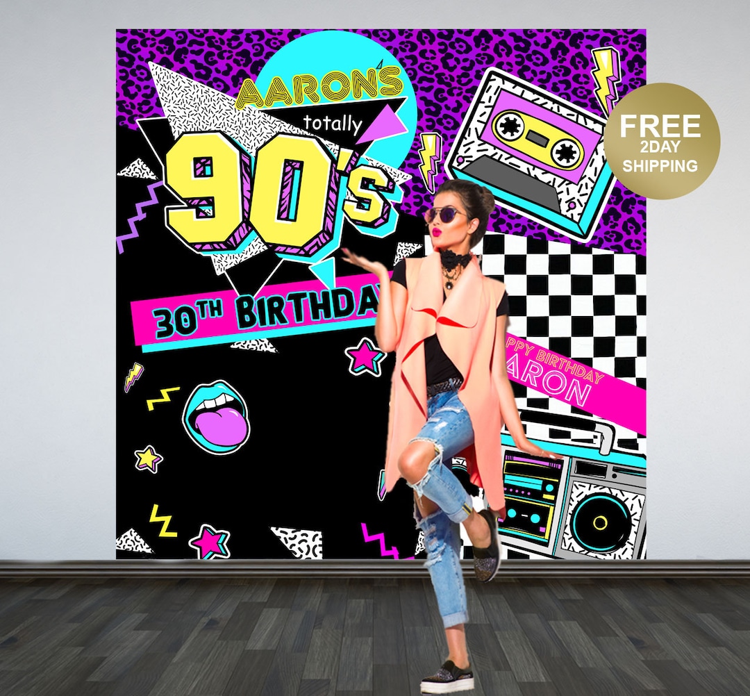 Back to the 90's Party Personalized Photo Backdrop | 90s Photo Backdrop ...
