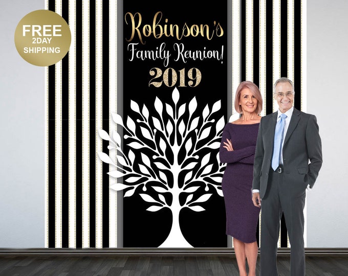 Family Reunion Personalized Photo Backdrop | Black and White Photo ...