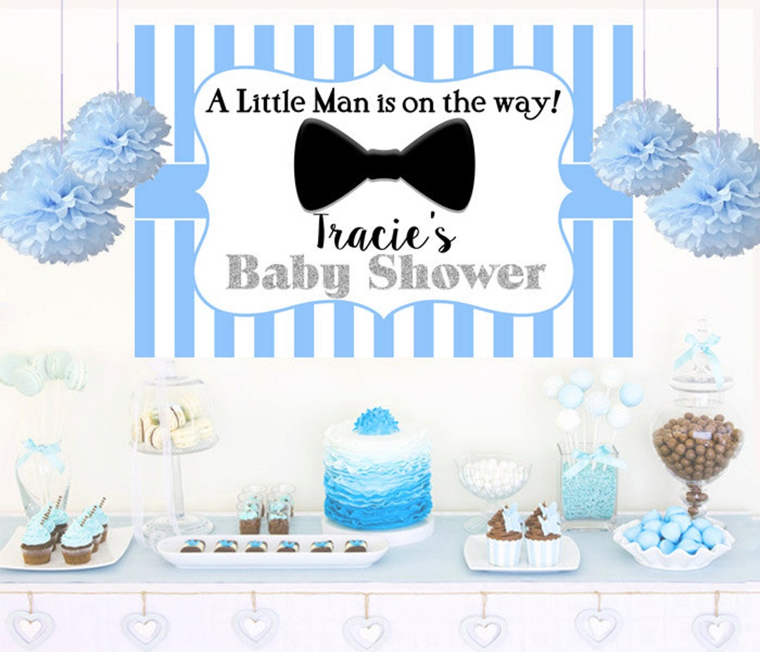 Little Man Photo Backdrop, Baby Shower Cake Table Backdrop, Bow Tie ...