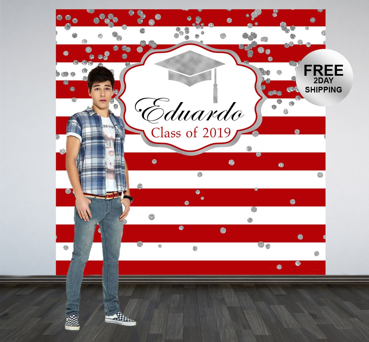 Graduation Photo Backdrop Red and White Stripes Photo | Etsy